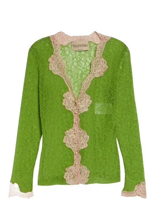 Valentino Garavani Scalloped Trim Lace Cardigan - Green