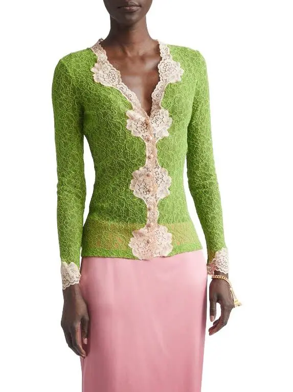 Valentino Garavani Scalloped Trim Lace Cardigan - Green
