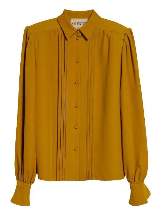 Valentino Garavani Pintuck Silk Cady Button-up Shirt - Yellow