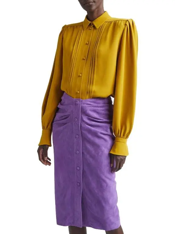 Valentino Garavani Pintuck Silk Cady Button-up Shirt - Yellow