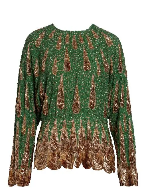 Valentino Garavani Sequin Embellished Silk Chiffon Top - Green Multi