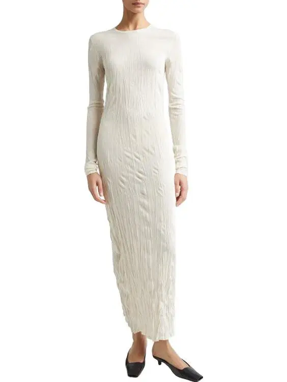 TOTEME Crinkled Long Sleeve Column Sweater Dress - Pale Apricot