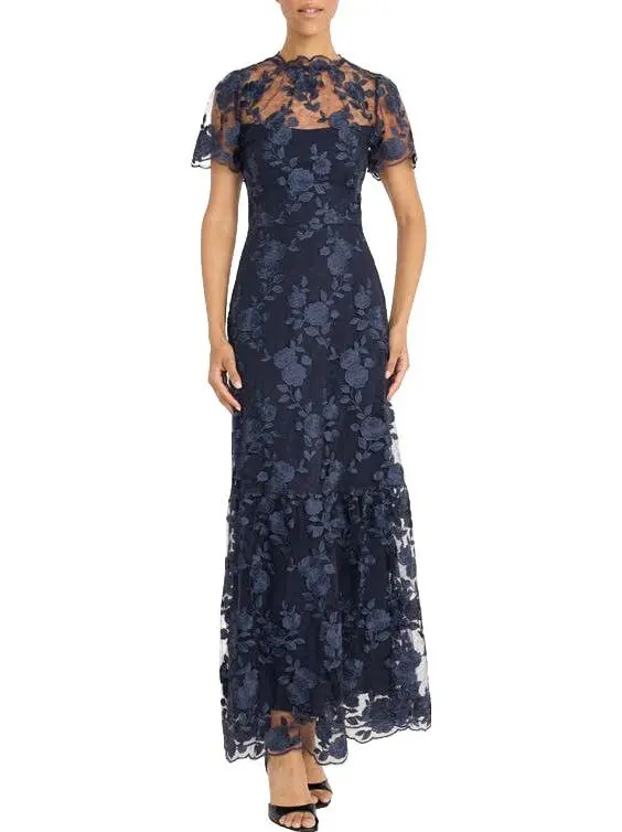 Maggy London Embroidered Tiered Gown - Twilight Navy