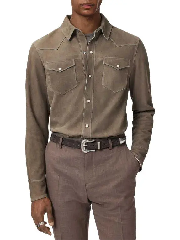 John Varvatos Sage Suede Shirt Jacket - Haze Grey