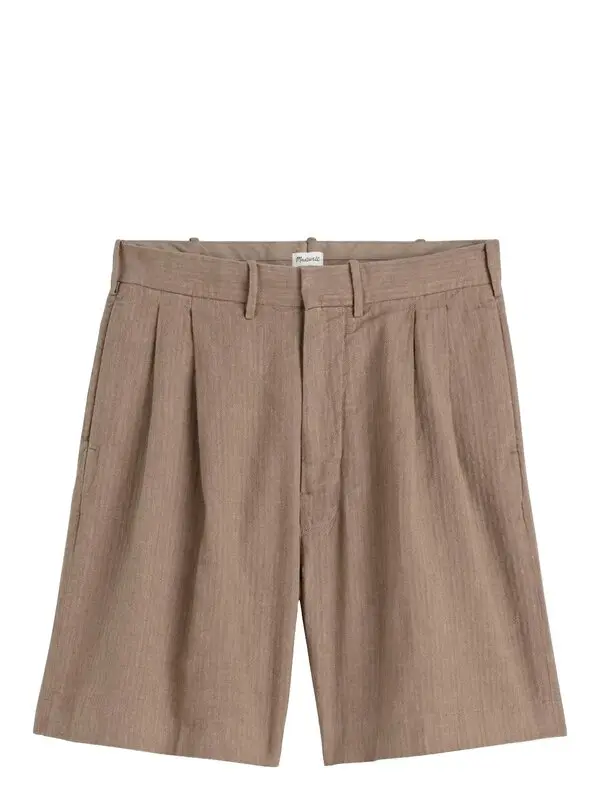 Madewell Herringbone Double Pleated Cotton & Linen Shorts - Olive