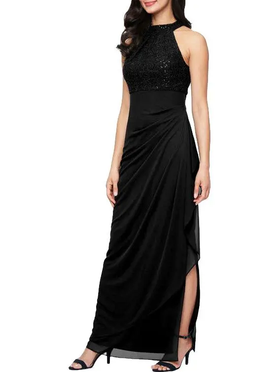 Alex Evenings Lace & Sequin Sleeveless Gown - Black