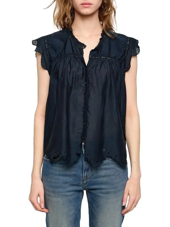 Zadig&Voltaire Tika Lace Trim Flutter Sleeve Top - Encore