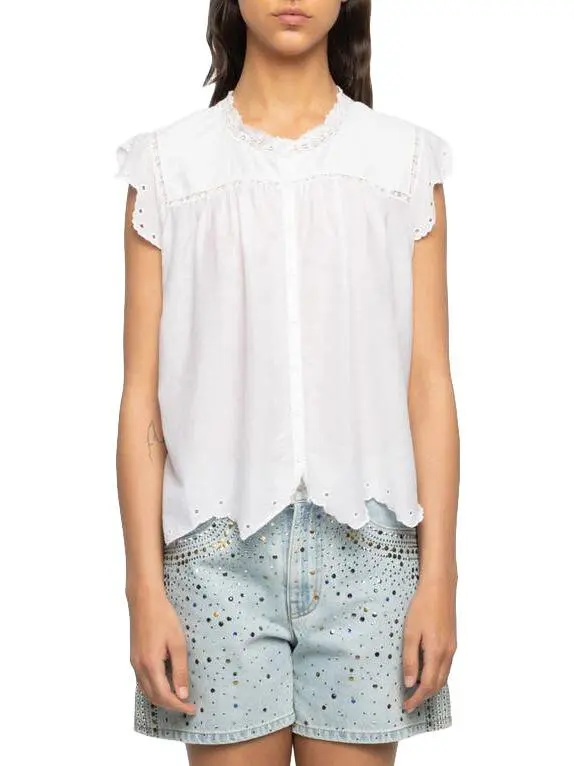 Zadig&Voltaire Tika Lace Trim Flutter Sleeve Top - Judo