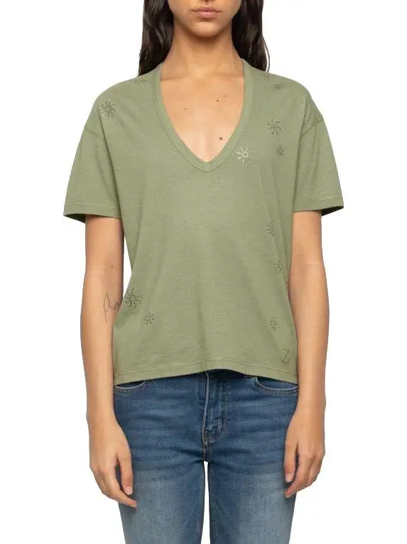 Zadig&Voltaire Marta Embellished V-neck T-shirt - Tea
