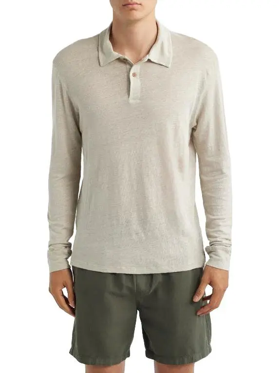 ALEX CRANE Linen Long Sleeve Polo - Bone