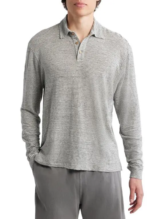 ALEX CRANE Linen Long Sleeve Polo - Lines