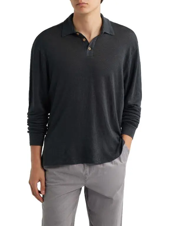 ALEX CRANE Linen Long Sleeve Polo - Night