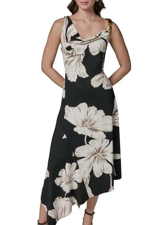 Donna Karan New York Floral Asymmetrical Midi Dress - Black Multi