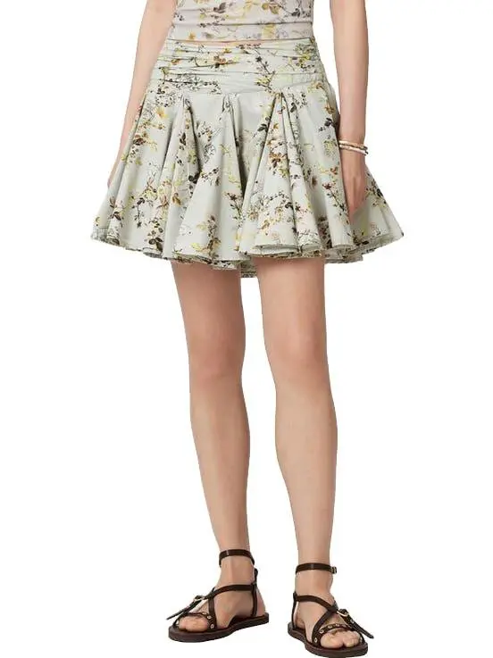 ALLSAINTS Floral Print Pleated Miniskirt - Carmel Stem Green