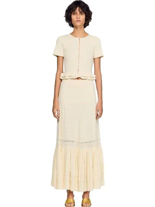 Sandro Decorative Knit Maxi Skirt - Ecru