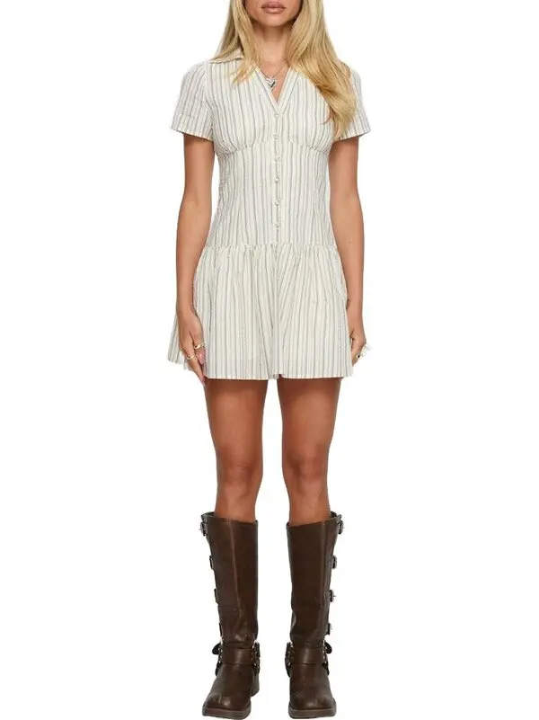 Princess Polly Windswept Stripe Mini Shirtdress - Cream/black Stripe