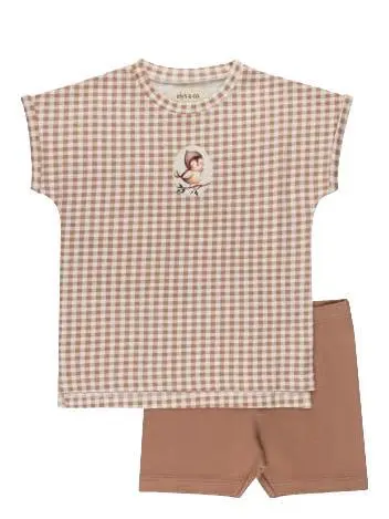 ELY'S & CO. Gingham Owl Collection Toddler Tee And Shorts Set - Mauve