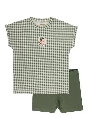 ELY'S & CO. Gingham Owl Collection Toddler Tee And Shorts Set - Sage