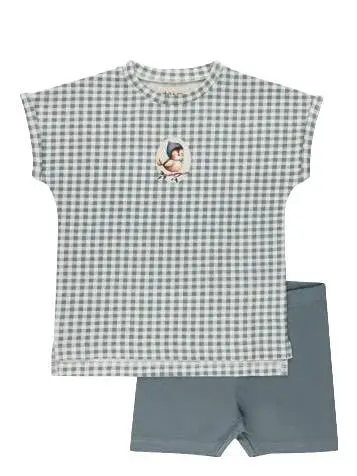 ELY'S & CO. Gingham Owl Collection Tee And Shorts Set - Blue