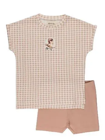ELY'S & CO. Gingham Owl Collection Tee And Shorts Set - Blush