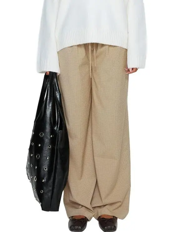 Princess Polly Plaid Wide-leg Drawstring Pants - Beige Plaid