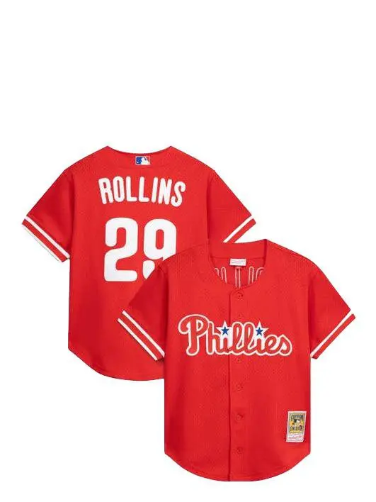 Mitchell & Ness Jimmy Rollins Philadelphia Phillies Cooperstown Mesh Batting Practice Button-up Jersey - Red