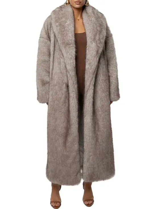 JLUXLABEL Aspen Days Faux Fur Coat - Ivory/brown