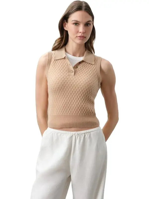 Naked Cashmere Sleeveless Cable Knit Polo Top - Honey
