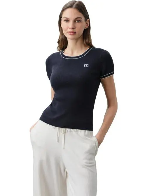 Naked Cashmere Victoria Cotton Cashmere Baby Tee - Navy/ecru