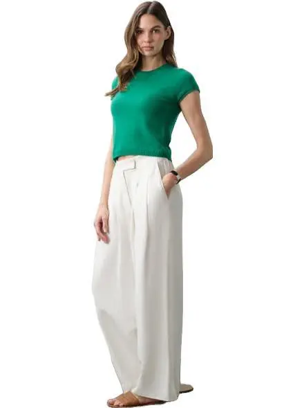 Naked Cashmere Donna Cap Sleeve Crewneck Sweater - Turf/ecru