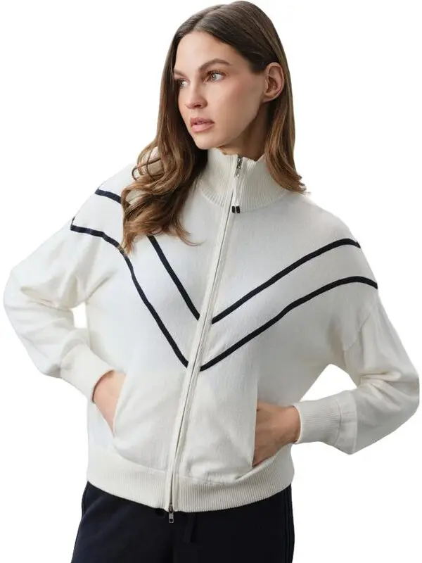 Naked Cashmere Magda Cotton Cashmere Chevron Track Jacket - Ecru/navy