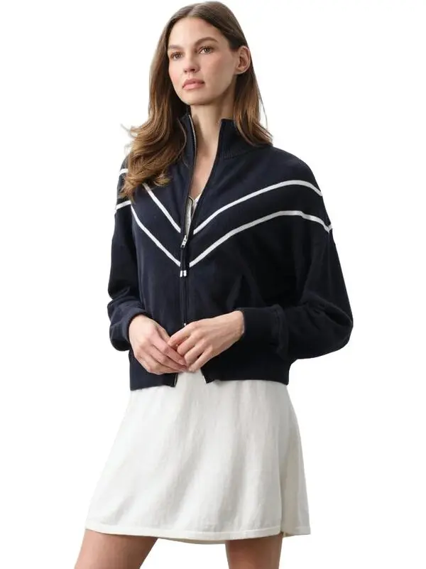 Naked Cashmere Magda Cotton Cashmere Chevron Track Jacket - Navy/ecru
