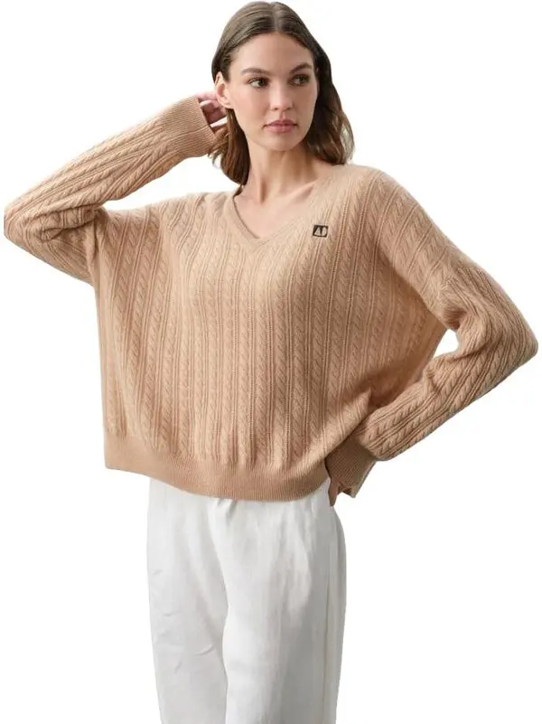 Naked Cashmere Elina Cashmere Cableknit V-neck Sweater - Honey