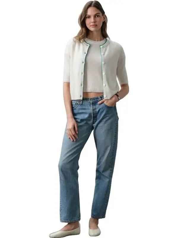 Naked Cashmere Elbow Sleeve Cardigan - Ecru/turf