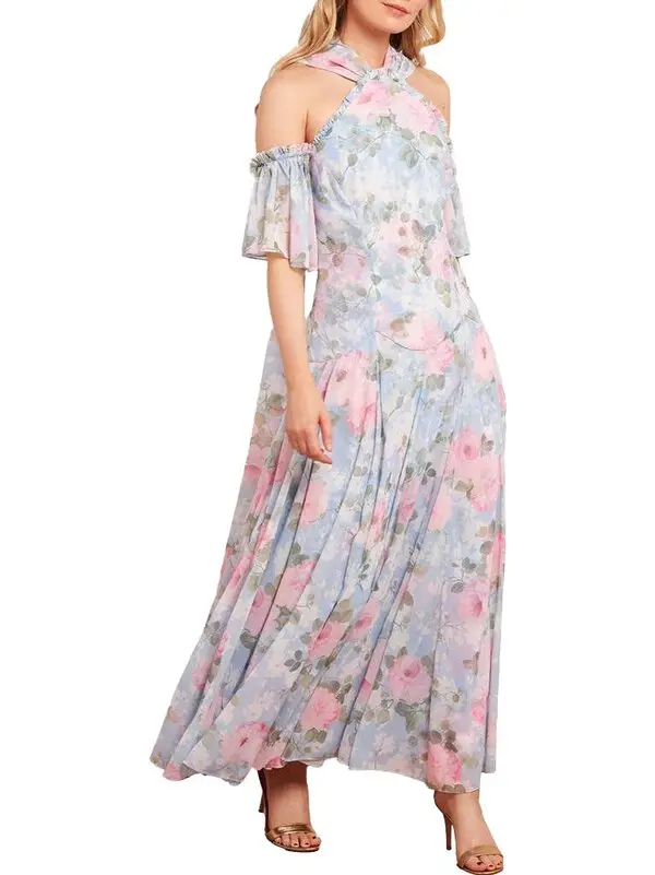 NEEDLE & THREAD Camille's Garden Halter Neck Gown - Skylight
