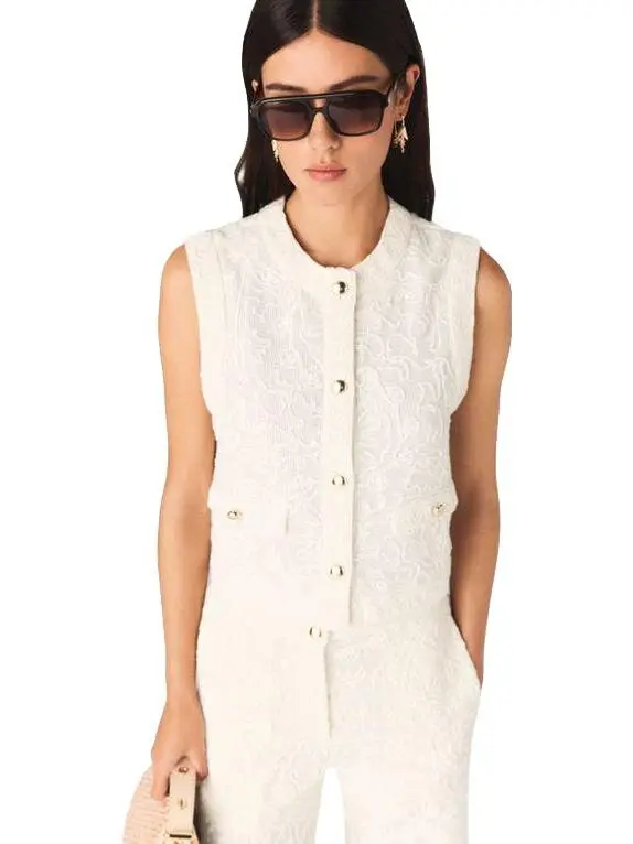 Maje Floral Guipure Lace Jacket - Ecru