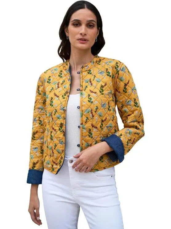YUMI Long Sleeve Quilted Reversible Jacket - Blue/ Yellow