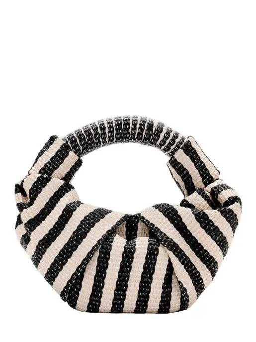 SIMONMILLER Lopsy Raffia Handbag - Black/white Stripe