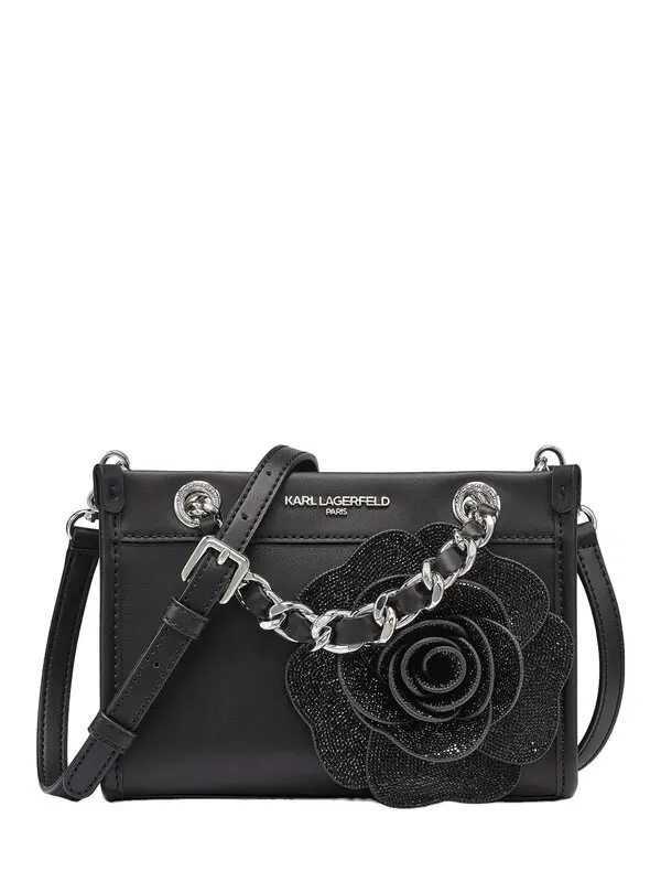 Karl Lagerfeld Paris Savoie Crossbody Bag With Embellished Flower - Black/silver