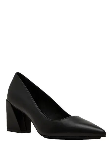 Anne Klein Relena Pointed Toe Block Heel Pumps - Black Leather