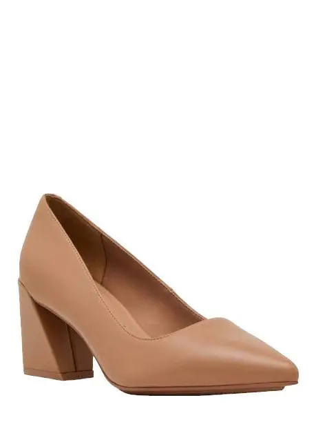 Anne Klein Relena Pointed Toe Block Heel Pumps - Nude Leather