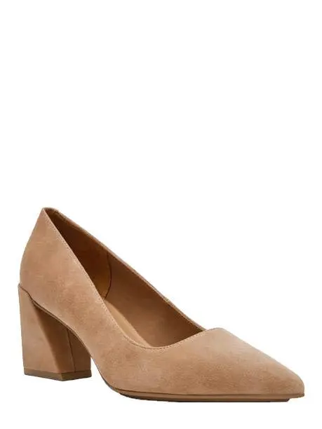 Anne Klein Relena Pointed Toe Block Heel Pumps - Sand Suede