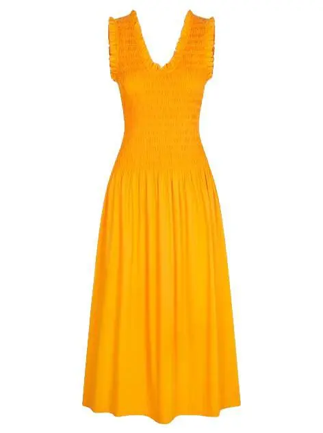 SIMONMILLER Zini Poplin Smocked Maxi Dress - Sherbet Orange