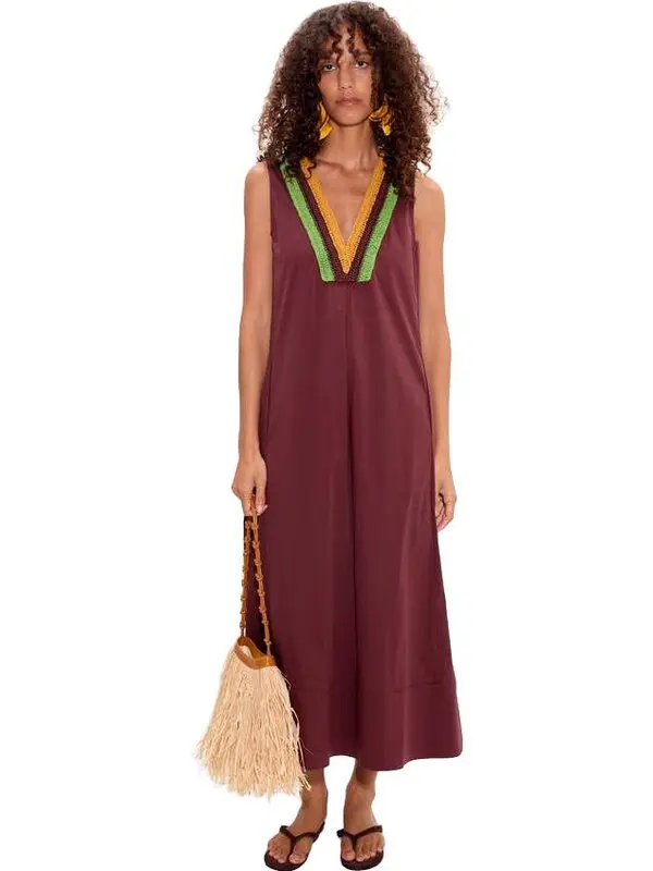 SIMONMILLER Sleeveless Midi Dress With Crochet Trim - Choco Brown