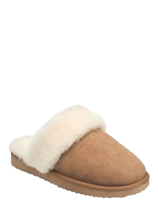 French Connection Genuine Sheepskin Fur Band Open Slipper - Chestnut