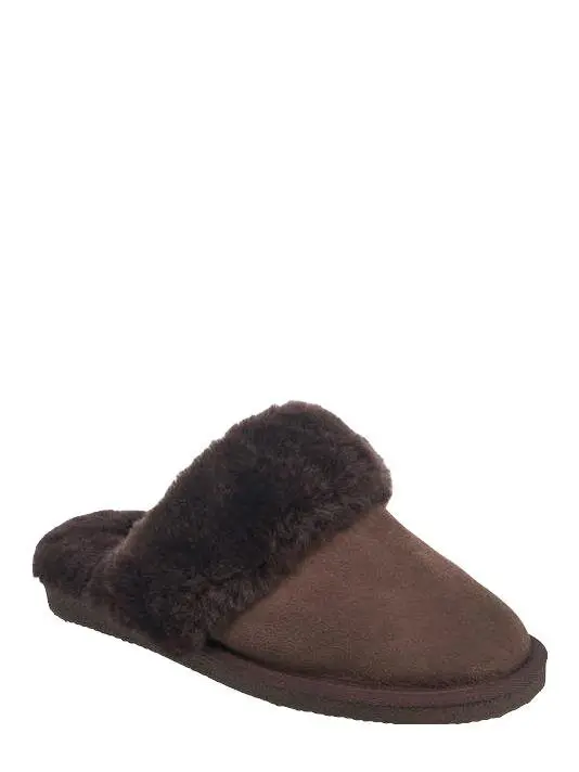 French Connection Genuine Sheepskin Fur Band Open Slipper - Chocolate