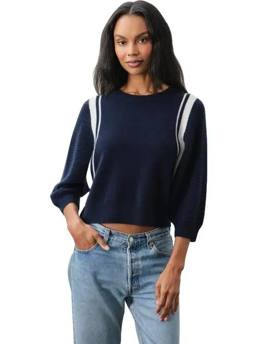Naked Cashmere Amanda Cropped Dolman Crewneck Sweater - Club Navy/ecru