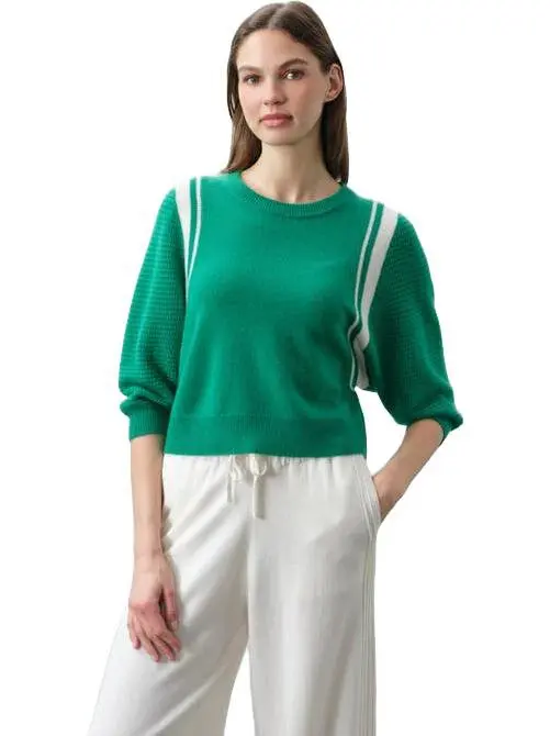 Naked Cashmere Amanda Cropped Dolman Crewneck Sweater - Turf/ecru