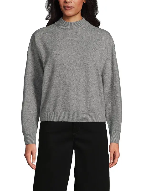 LANDS' END Cashtouch Drop Shoulder Mock Neck Sweater - Gray Heather