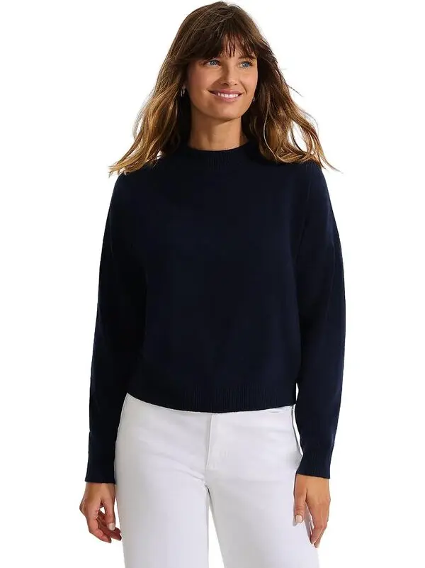 LANDS' END Cashtouch Drop Shoulder Mock Neck Sweater - Navy Heather